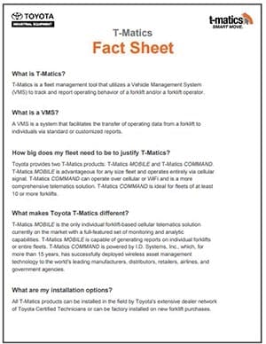 Forklift Fleet Management System Company - Toyota T-Matics | Conger